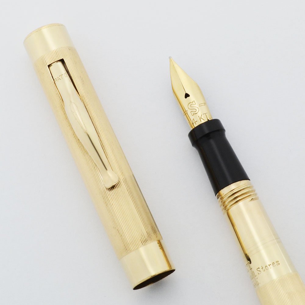 Rexall Signet Fountain Pen by DeWitt-LaFrance - Gold Filled, Lined Pattern, Flexible Fine 14k ...